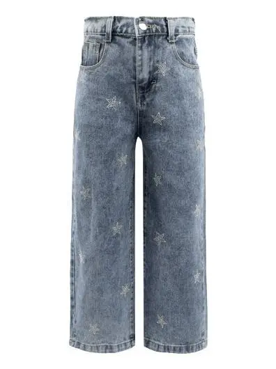 LOLA + THE BOYS Crystal Star Embellished Wide-leg Jeans - Blue