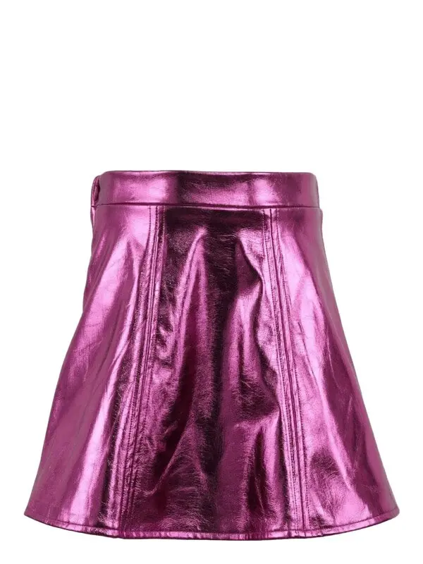 LOLA + THE BOYS Metallic Leather Flared Skirt - Pink