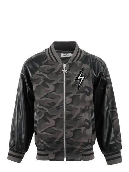 LOLA + THE BOYS Camo Flash Bomber Jacket - Black