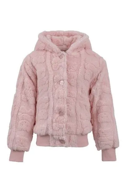 LOLA + THE BOYS Plush Teddy Bear Hooded Jacket - Pink