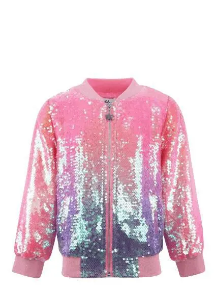 LOLA + THE BOYS Shimmer Sequin Bomber Jacket - Pink