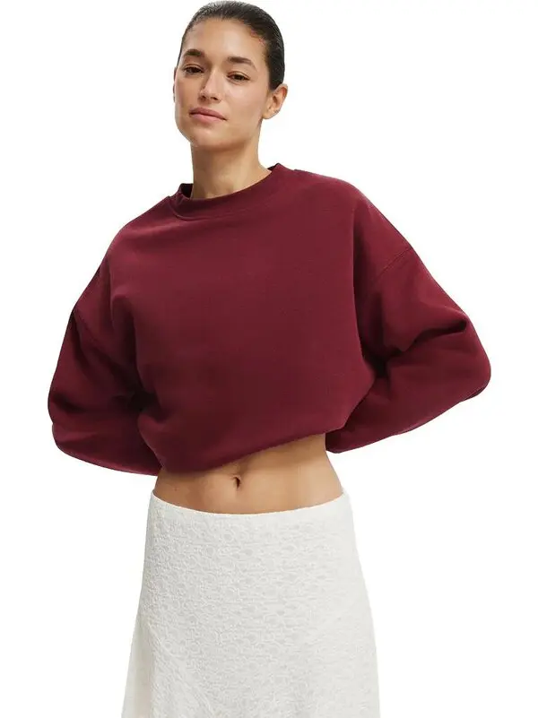 COTTON ON Oversized Fleece Crewneck Sweatshirt - Cherrywood