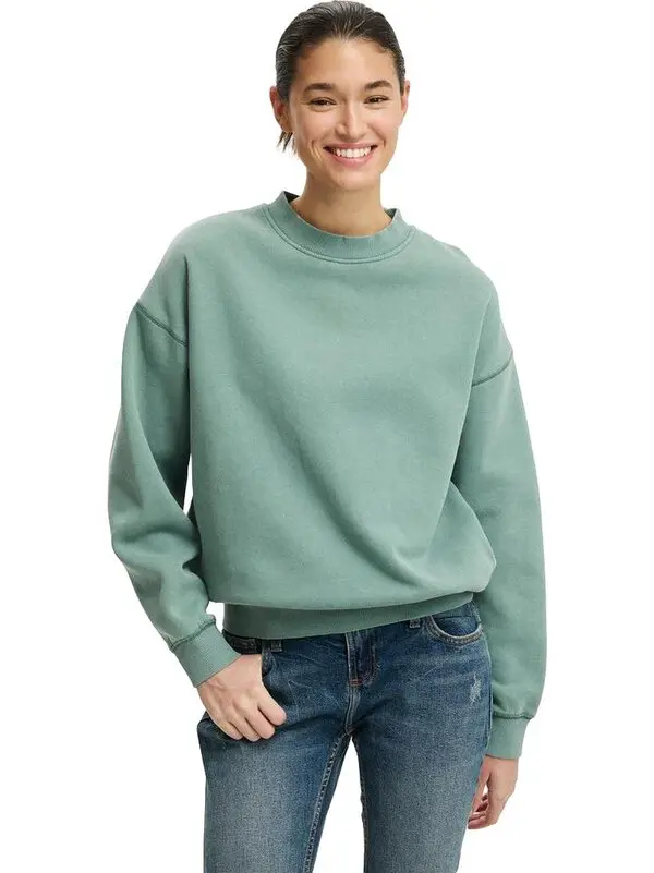 COTTON ON Oversized Fleece Crewneck Sweatshirt - Washed Frosted Fern