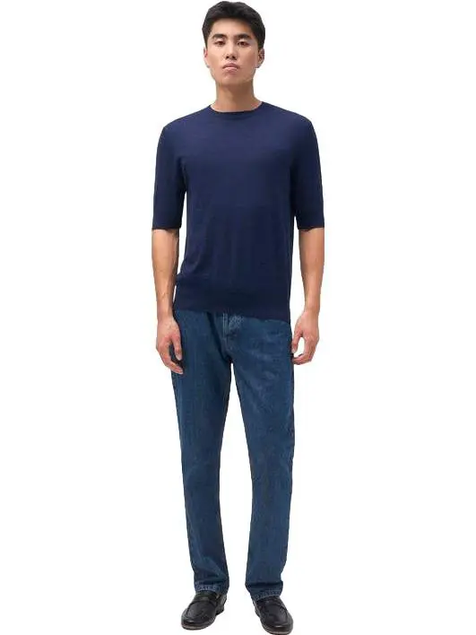 GOBI MONGOLIAN CASHMERE Silk Cashmere Crew Neck T-shirt - Mood Indigo