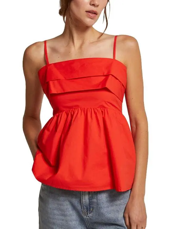 CRESCENT Pleated Babydoll Camisole Top - Poppy