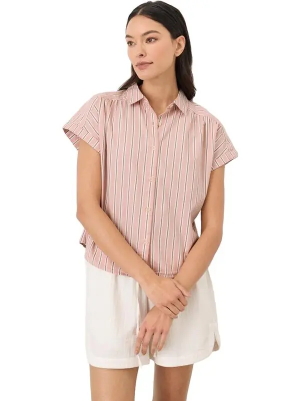 PACT Organic Cotton Poplin Shirred Shirt - Berkley Stripe Blush
