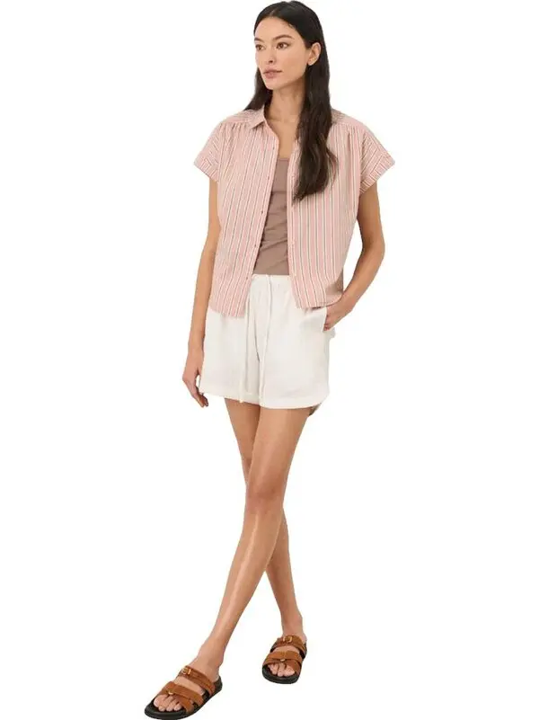 PACT Organic Cotton Poplin Shirred Shirt - Berkley Stripe Blush