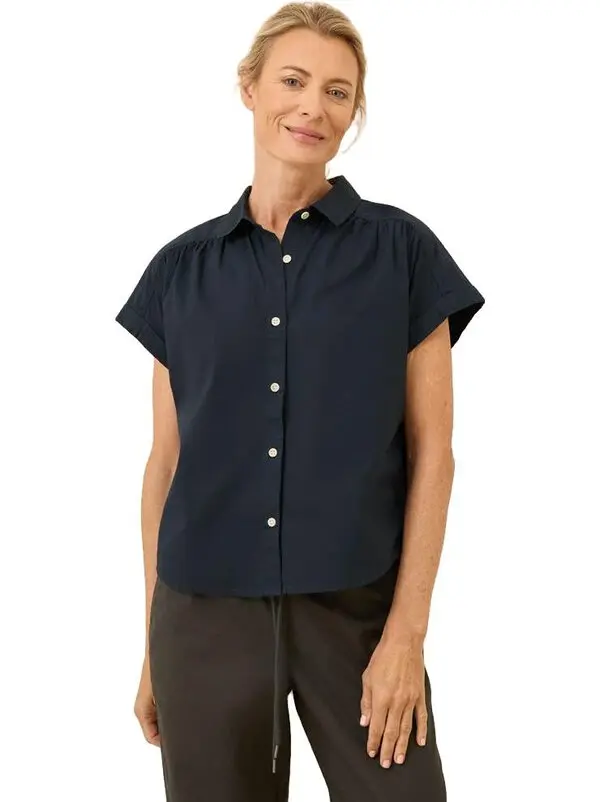 PACT Organic Cotton Poplin Shirred Shirt - Midnight Blue