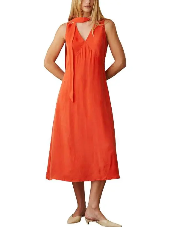 CRESCENT Cupro Midi Dress With Scarf - Poppy