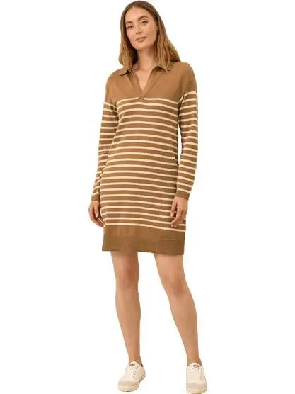 PACT Organic Cotton Classic Fine Knit Collared Sweater Dress - Del Norte Stripe
