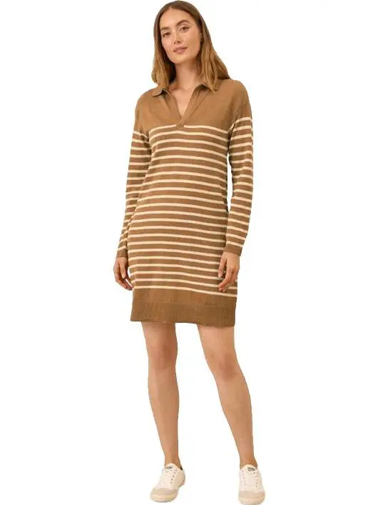PACT Organic Cotton Classic Fine Knit Collared Sweater Dress - Del Norte Stripe