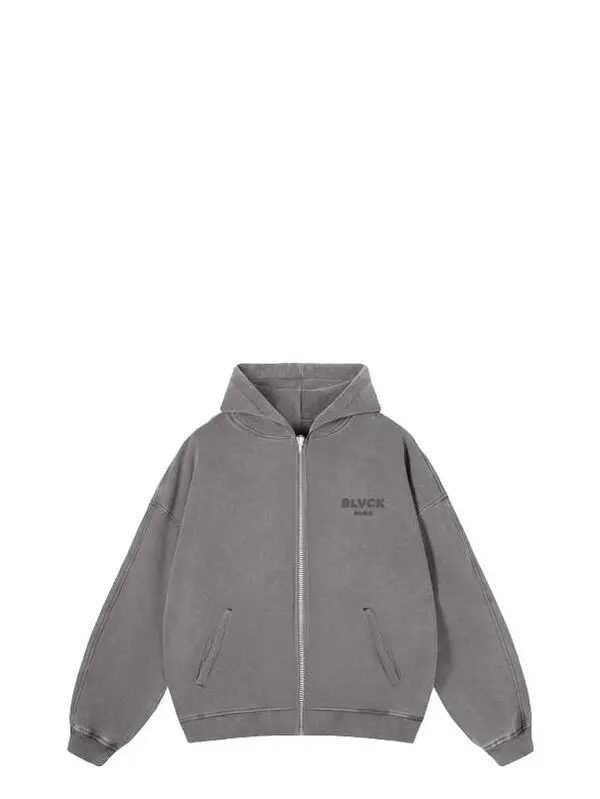 BLVCK Acid Wash Zip Sweater - Grey