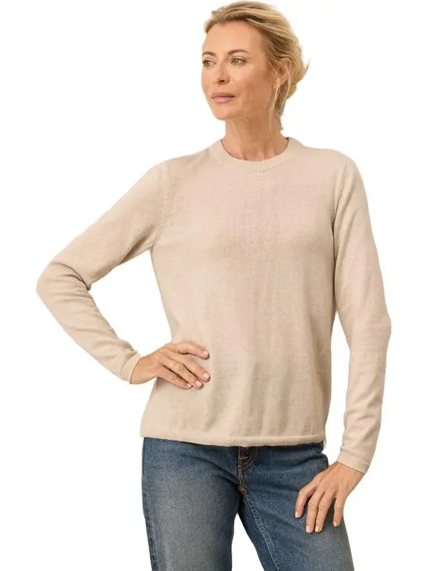 PACT Organic Cotton Classic Fine Knit Crew Sweater - Sandshell Heather