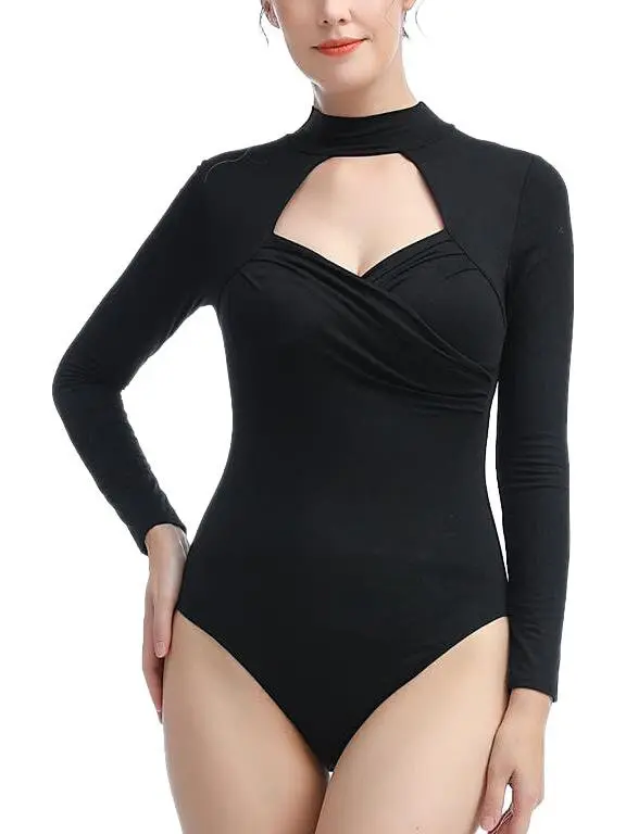 KIMI + KAI Faux Wrap Turtleneck Bodysuit - Black