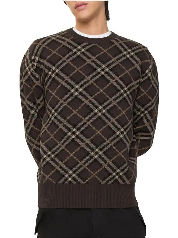 Burberry Check Wool Cashmere Blend Sweater - Truffle Brown