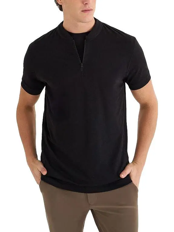 URBAN PERFORMANCE Pima Cotton Tech Piquet High Neck Polo - Black