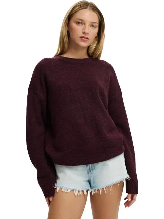COTTON ON Luxe Crew Neck Sweater - Burgundy
