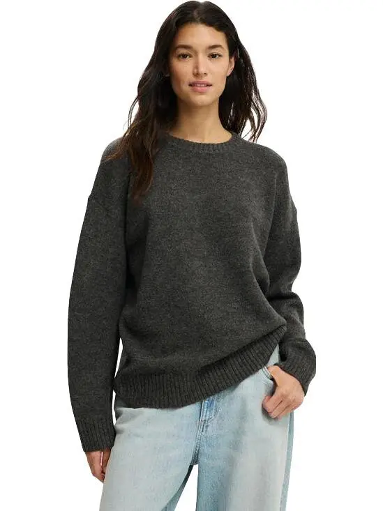 COTTON ON Luxe Crew Neck Sweater - Charcoal Marle