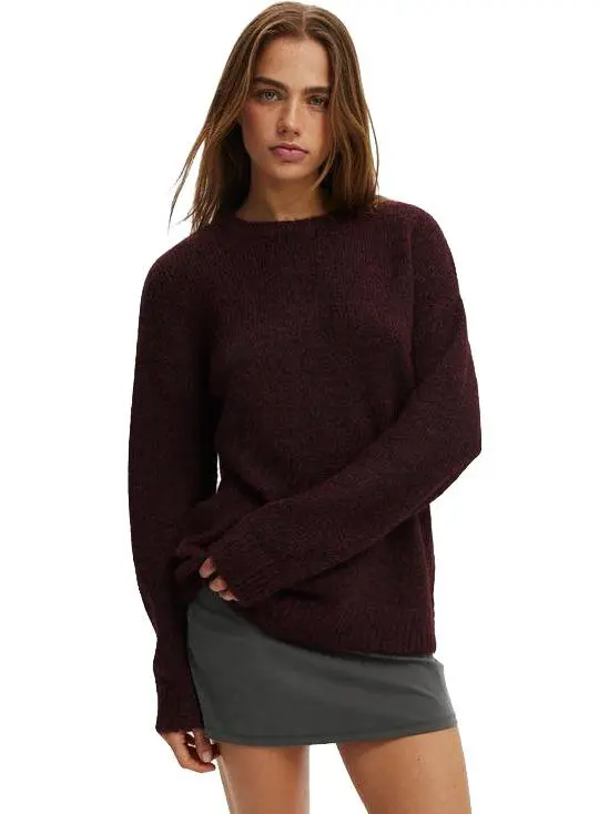 COTTON ON Luxe Crew Neck Sweater - Dreamy Deep Pomegrante