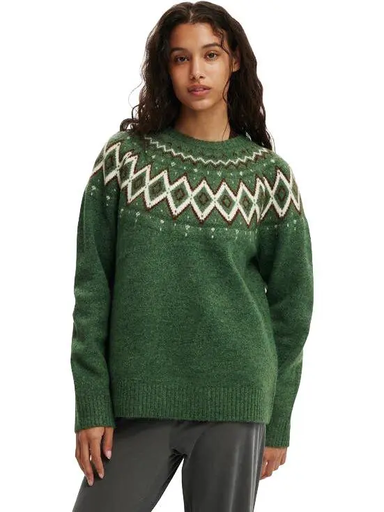 COTTON ON Luxe Crew Neck Sweater - Fairisle
