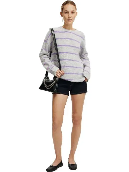 COTTON ON Luxe Crew Neck Sweater - Lilac Stripe