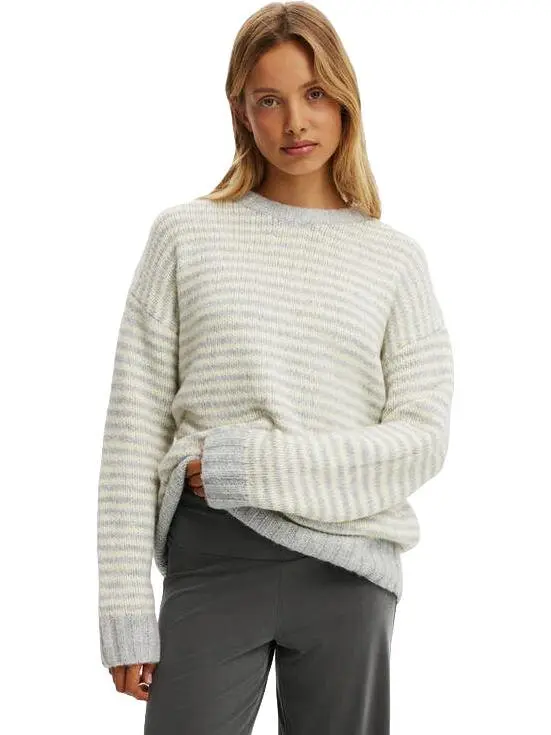 COTTON ON Luxe Crew Neck Sweater - Lofty Grey Whipped Butter