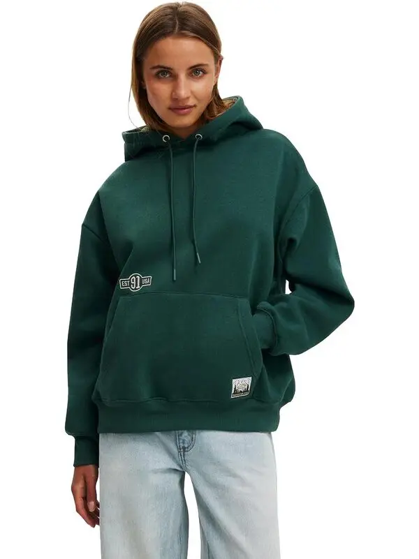 COTTON ON Premium Oversized Graphic Hoodie - Alpine Forest Treetop Green