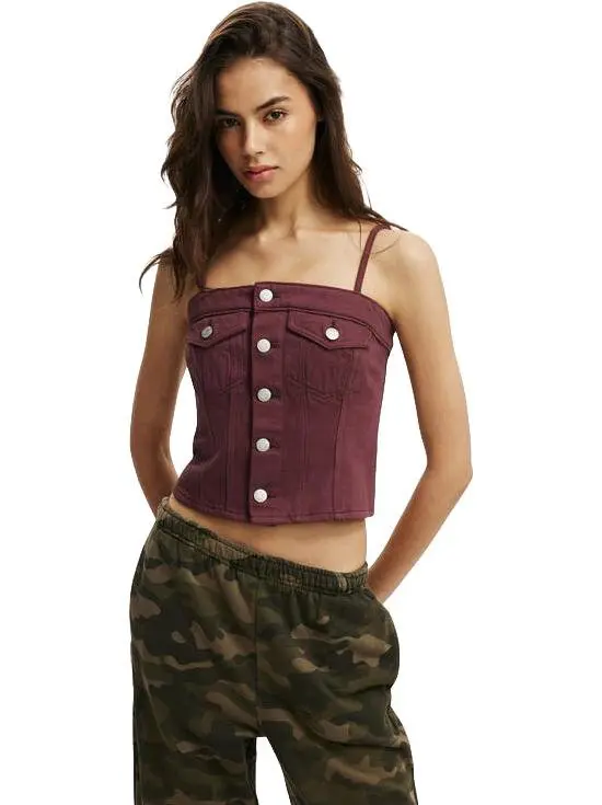 COTTON ON Willow Denim Corset - Berry Wash