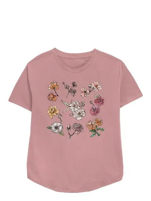 LOST GODS Painted Flower Graphic T-shirt - Mauve
