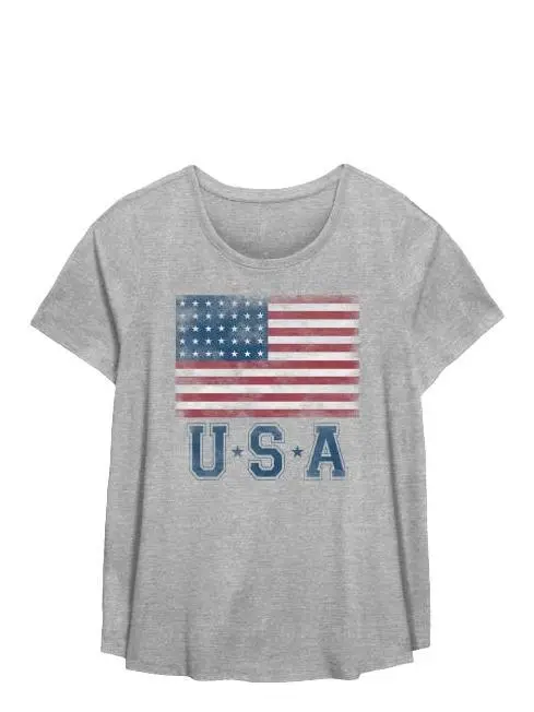 LOST GODS Fourth Of July Vintage American Flag Graphic T-shirt - Heather Gray