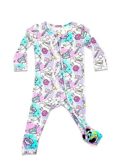 BELLABU BEAR Baby Convertible Footie - Comic Purple