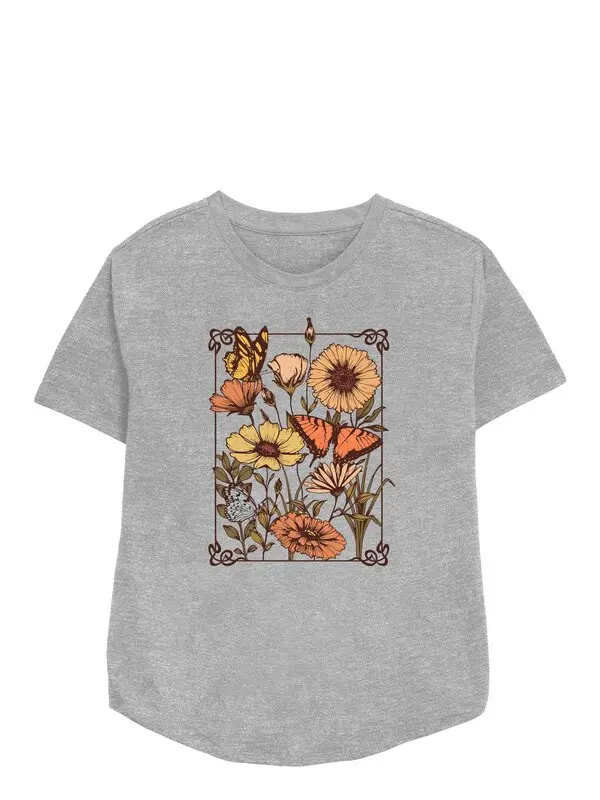 LOST GODS Floral Sketch Graphic Relaxed Fit T-shirt - Athletic Heather