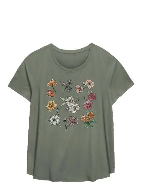 LOST GODS Watercolor Flowers Graphic T-shirt - Sage Green
