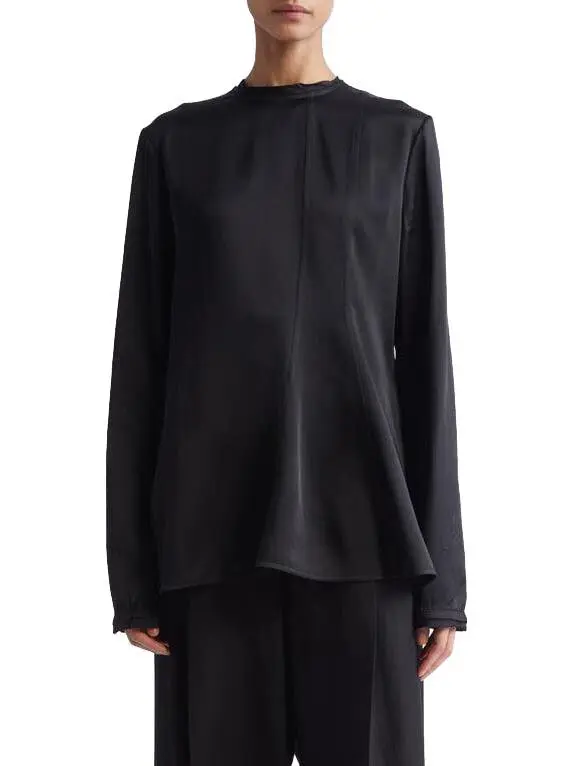 JIL SANDER Long Sleeve Reversed Satin Top - Black