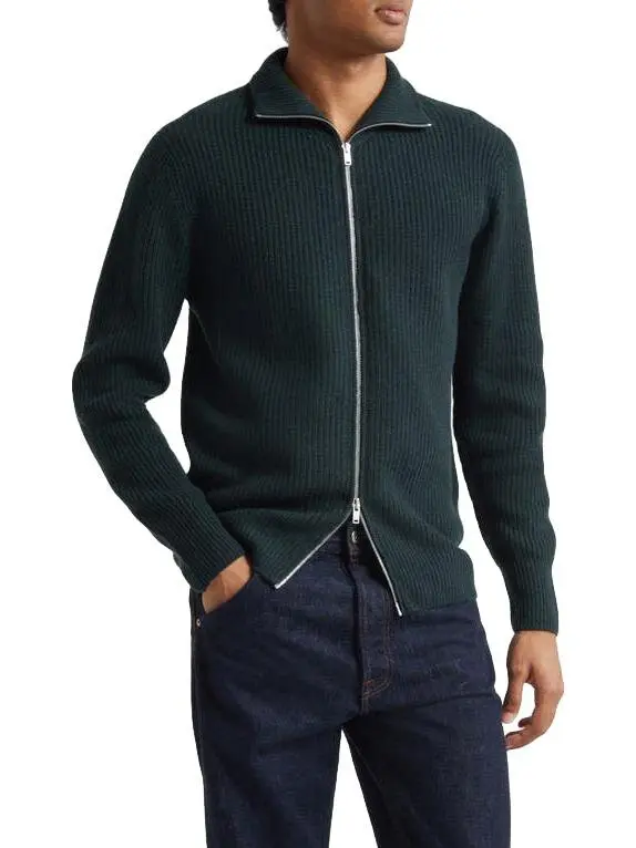 John Smedley Mallam Recycled Cashmere & Merino Wool Zip Cardigan - Douglas Fir