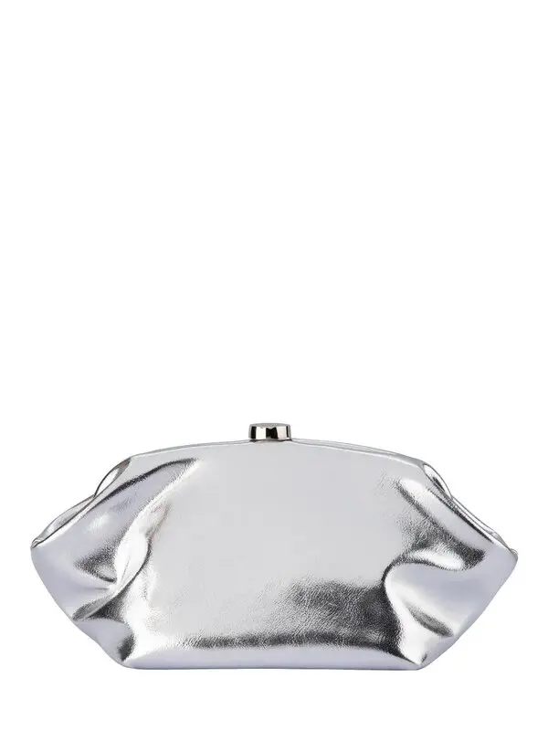 OLGA BERG Tally Metallic Faux Leather Frame Clutch - Silver