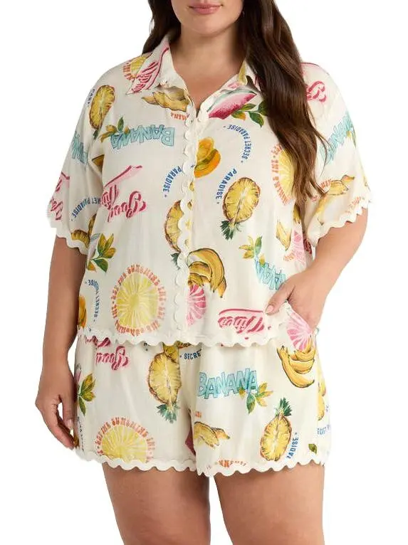 SUGARLIPS Zion Paradise Rickrack Button-up Shirt - Ivory/multi