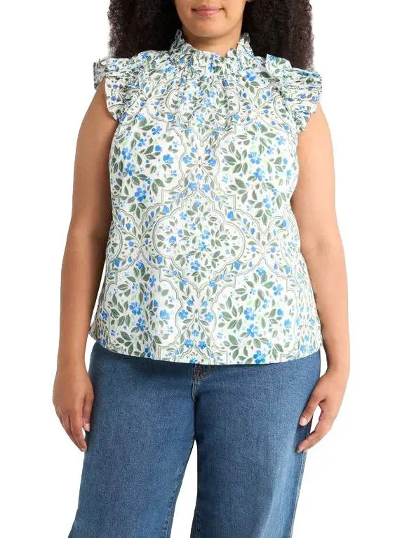 SUGARLIPS Hilo Floral Print Top - White/blue/green
