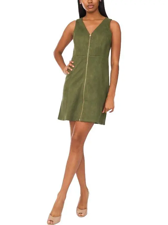 Halogen Zip Front Sleeveless Minidress - Olive Moss