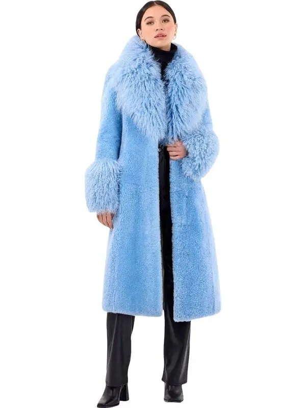 Gorski Genuine Shearling Short Coat - Blue