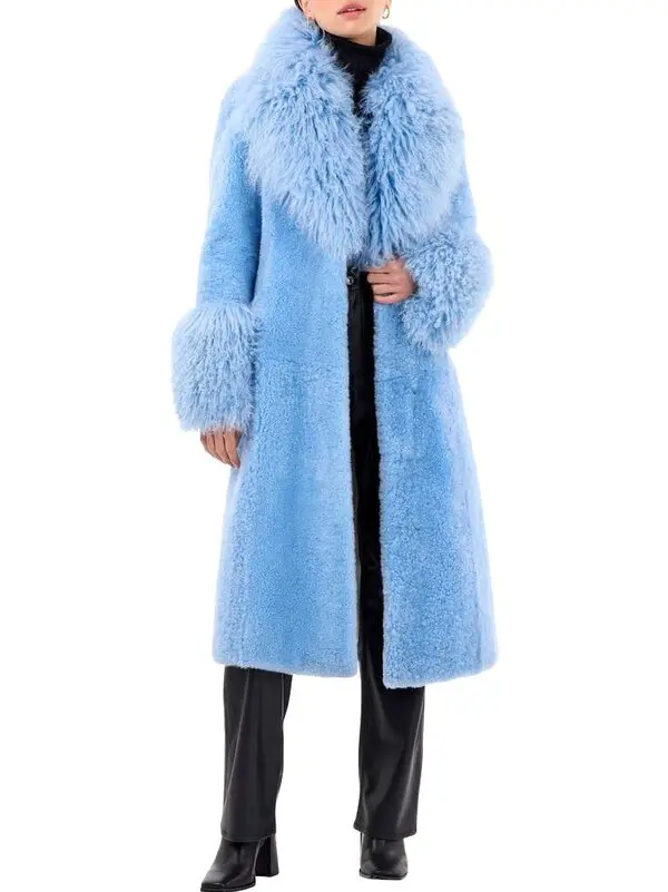 Gorski Genuine Shearling Short Coat - Blue