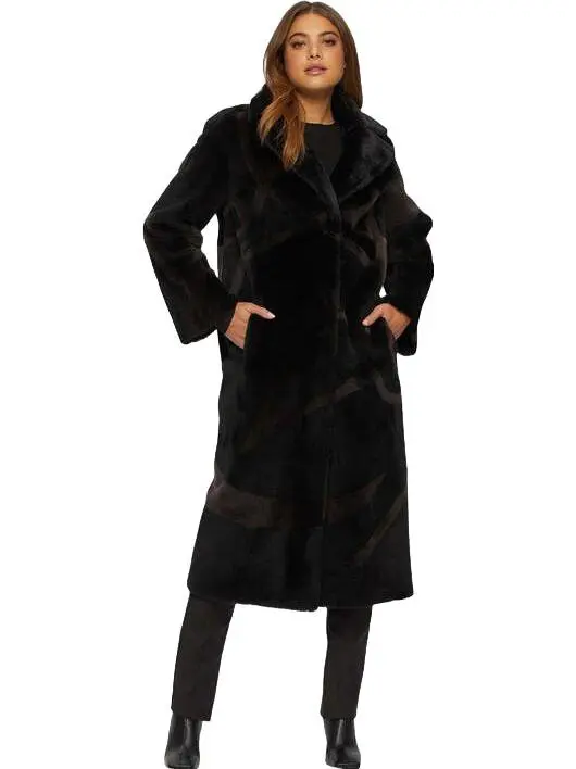 Gorski Genuine Shearling Intarsia Coat - Black/brown