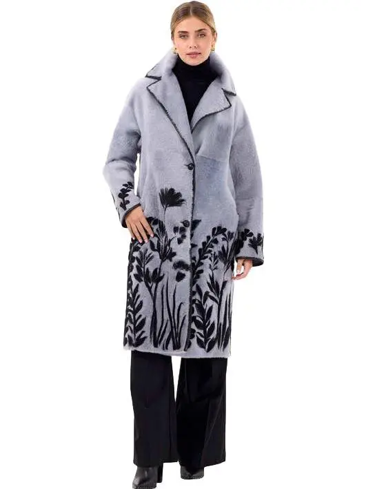 Gorski Reversible Shearling Short Coat - Periwinkle/black Floral