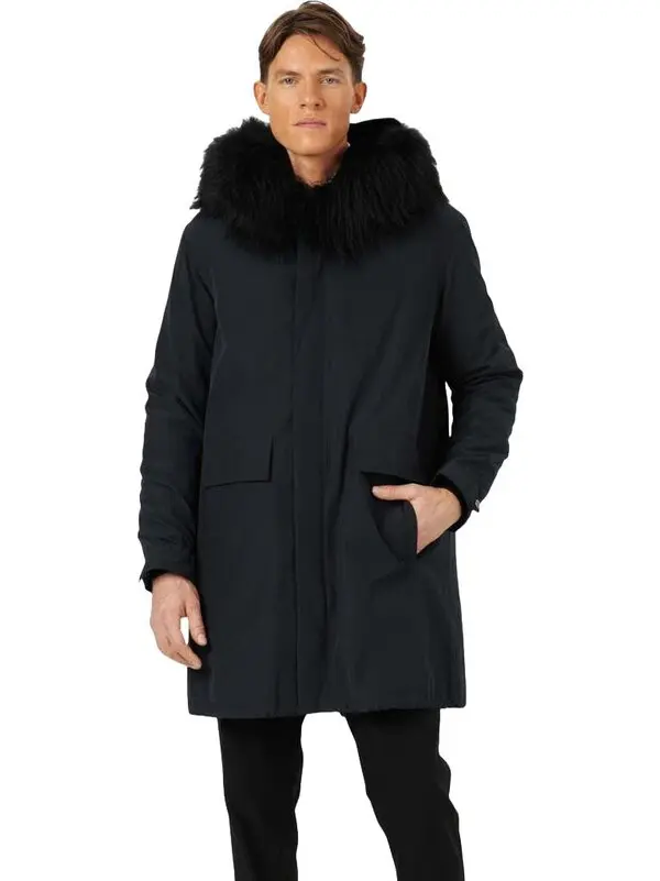 Gorski Parka With Genuine Shearling Trim - Navy/black