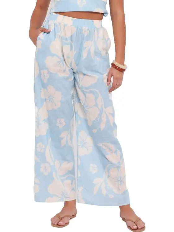 PETAL & PUP Lourdes Wide Leg Pants - Blue Hibiscus