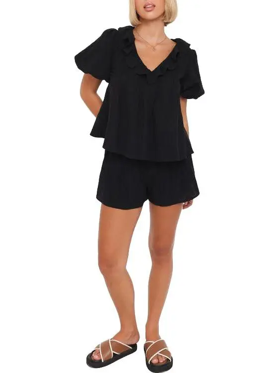 PETAL & PUP Cotton Gauze Shirt & Shorts Set - Black