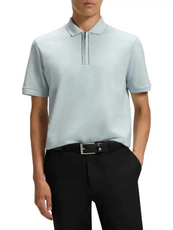 BOSS Paras Quarter Zip Cotton Polo - Open Blue
