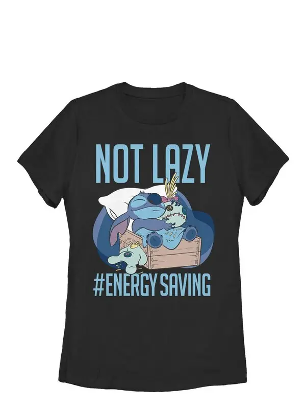 LILO & STITCH Not Lazy, Saving Energy" Graphic T-shirt - Black