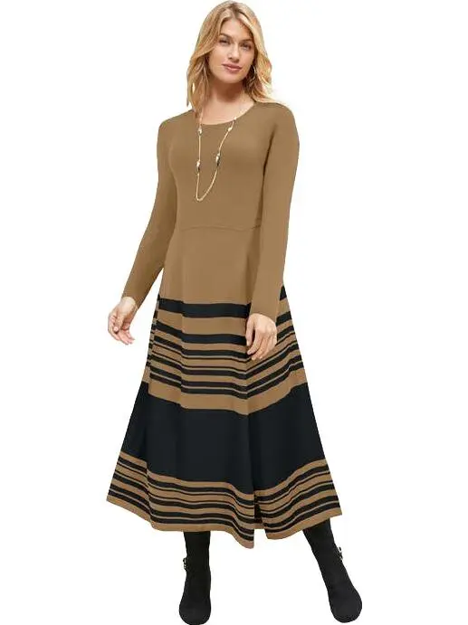 JESSICA LONDON Fit And Flare Knit Sweater Dress - Soft Camel Black