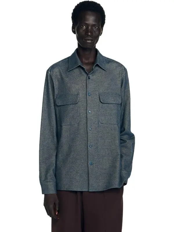 Sandro Flap Pocket Flannel Shirt - Chambray